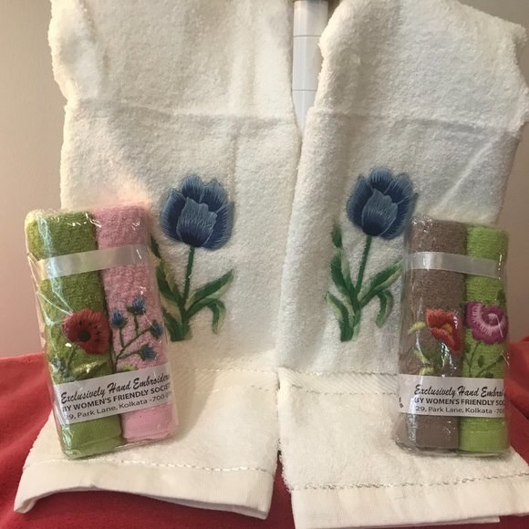 Bath | Set Of Embroidered Cotton Hand Towels And Face Cloths | Poshmark